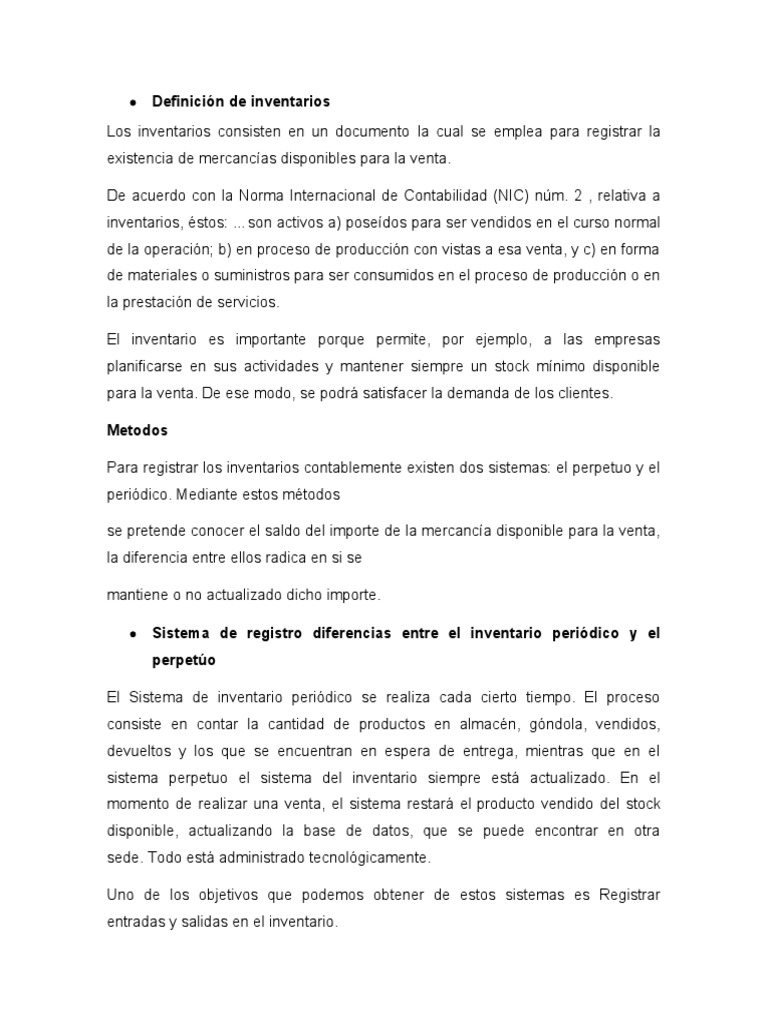 Definición y Métodos de Inventarios | PDF | Inventario | Contabilidad