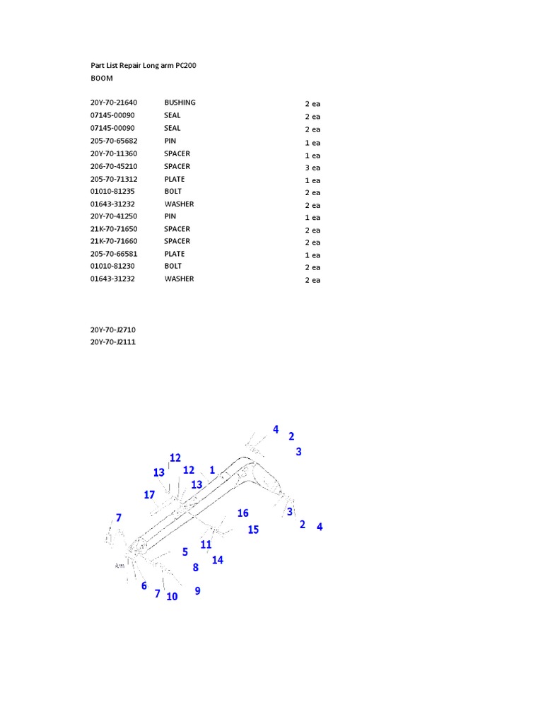 Part List Long Arm PC200 | PDF | Metalworking | Manufactured Goods