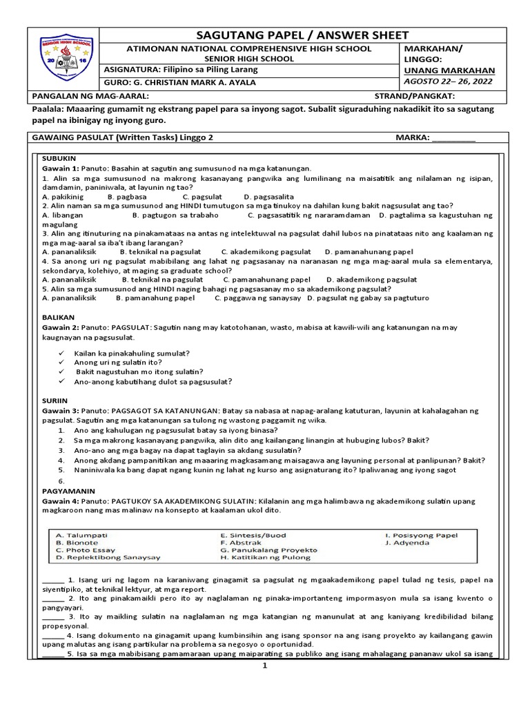 Shs-As-Fpl Week-1 | PDF