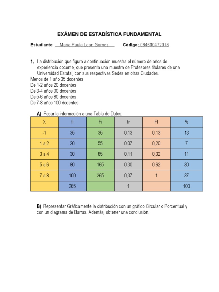 Exámen de Estadística Fundamental | PDF | Estadísticas | Método científico