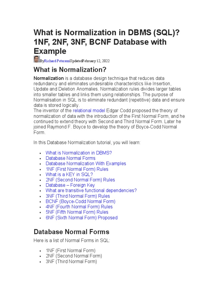 What Is Normalization In Dbms Pdf Databases Computer Science