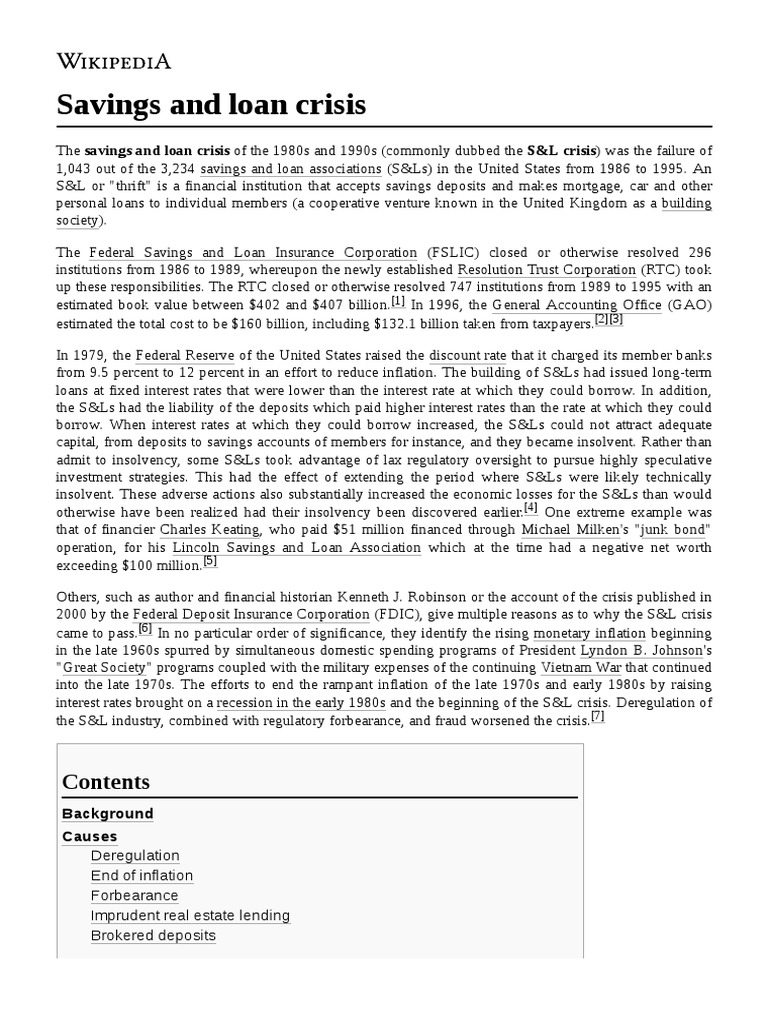 Savings and Loan Crisis | PDF | Savings And Loan Crisis | Savings And ...
