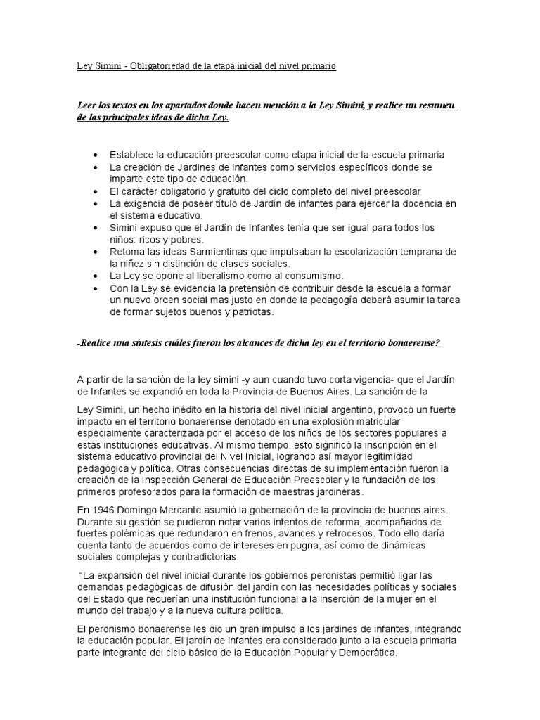 Ley Simini TP | PDF | Educación de la primera infancia