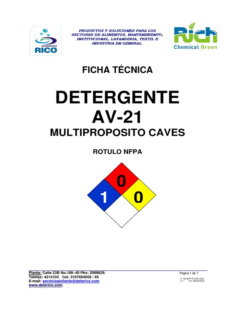Av-21 Multipropósito (l4) (3) Caves | PDF | Detergente | Tratamiento de aguas residuales