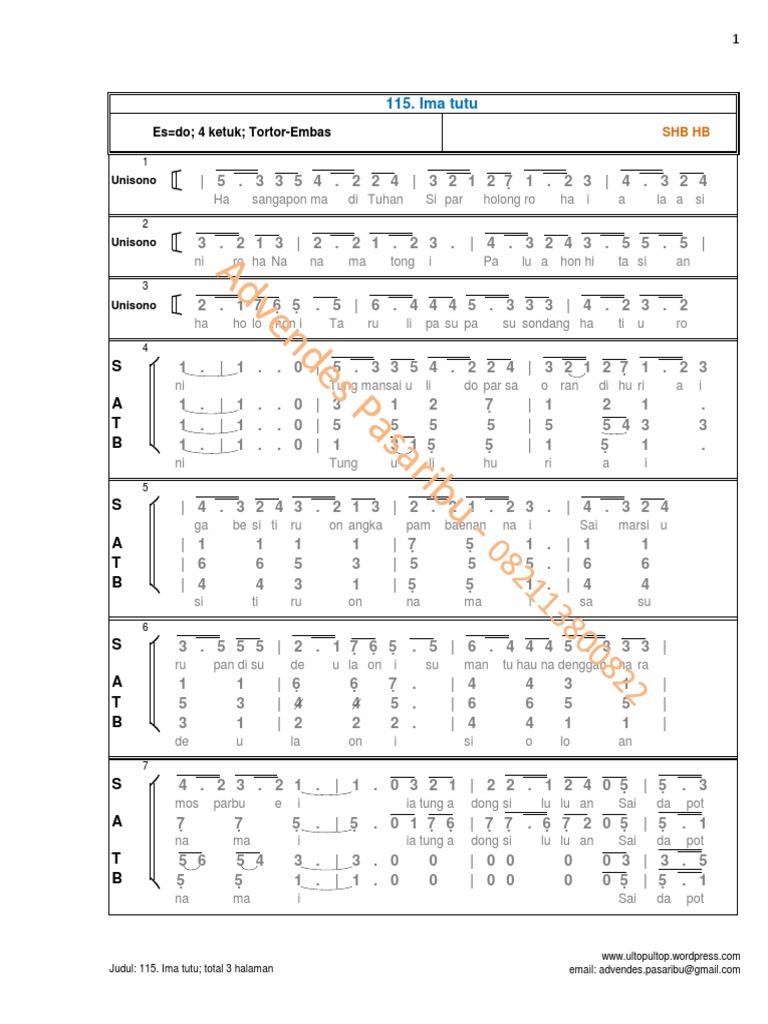 Partitur Lagu Batak | PDF