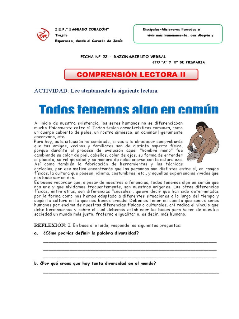 Ficha de Comprension Lectora 6to Grado | PDF | Comprensión lectora