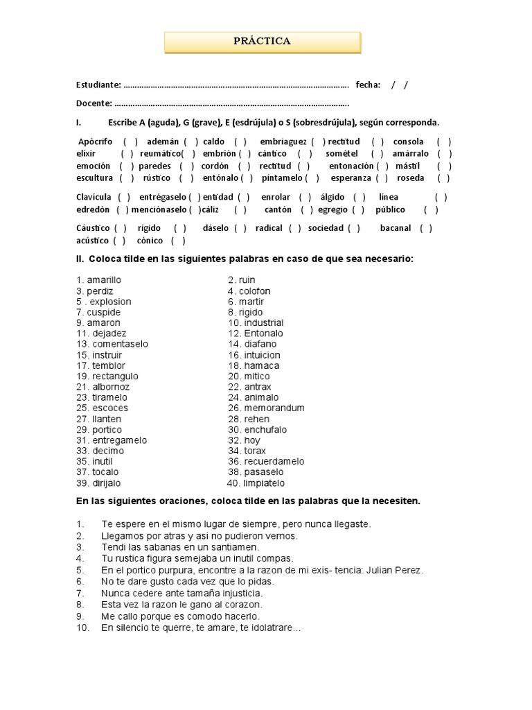 Practica de Acentuacion | PDF