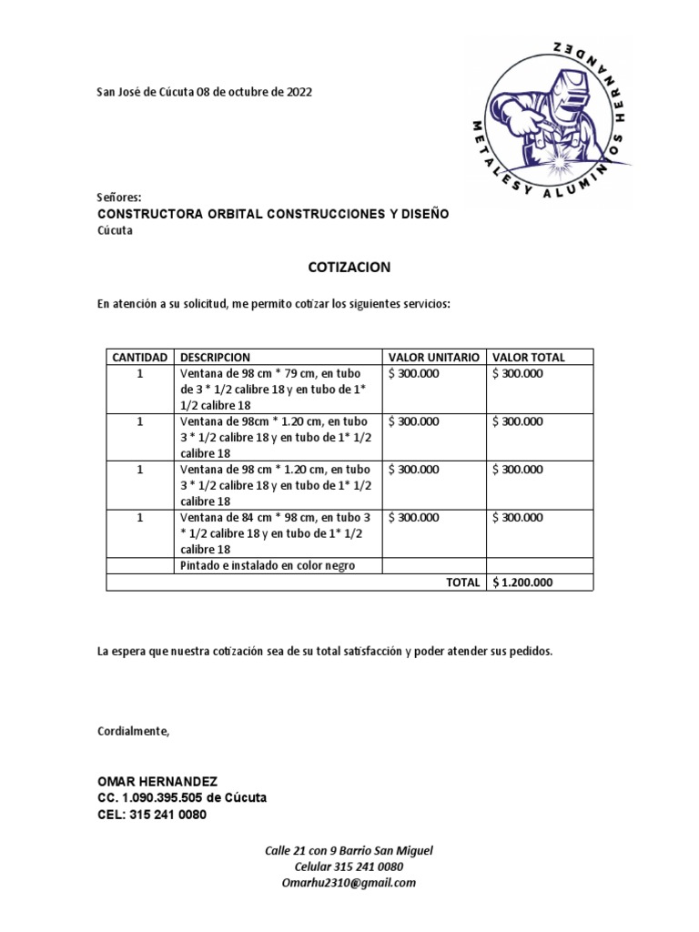 Cotización de Ventanas en Cúcuta | PDF | Hogar, jardinería y bricolaje