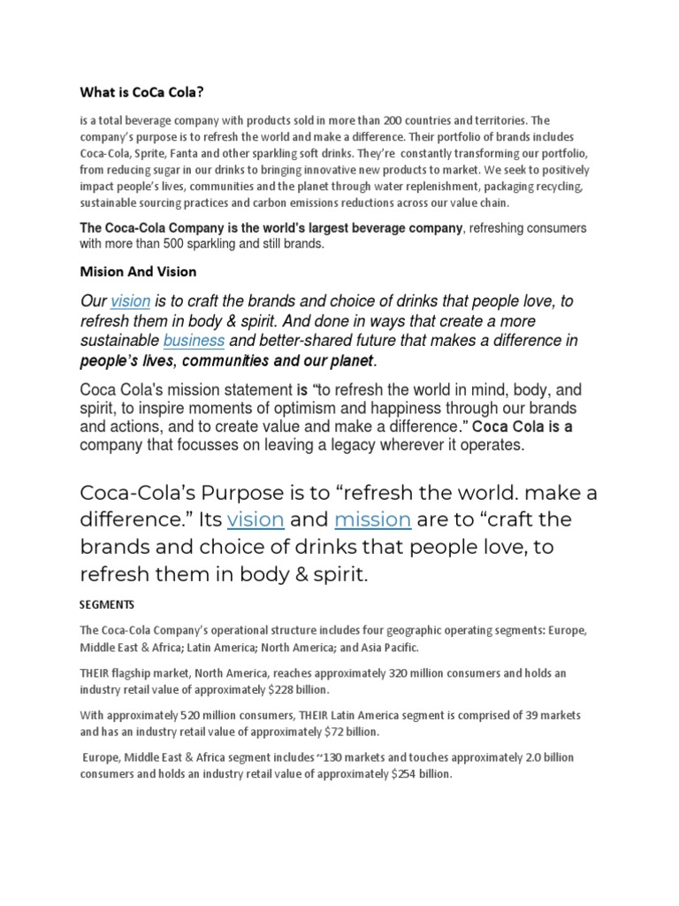 Coca-Cola's Mission to Refresh the World | PDF | The Coca Cola Company ...