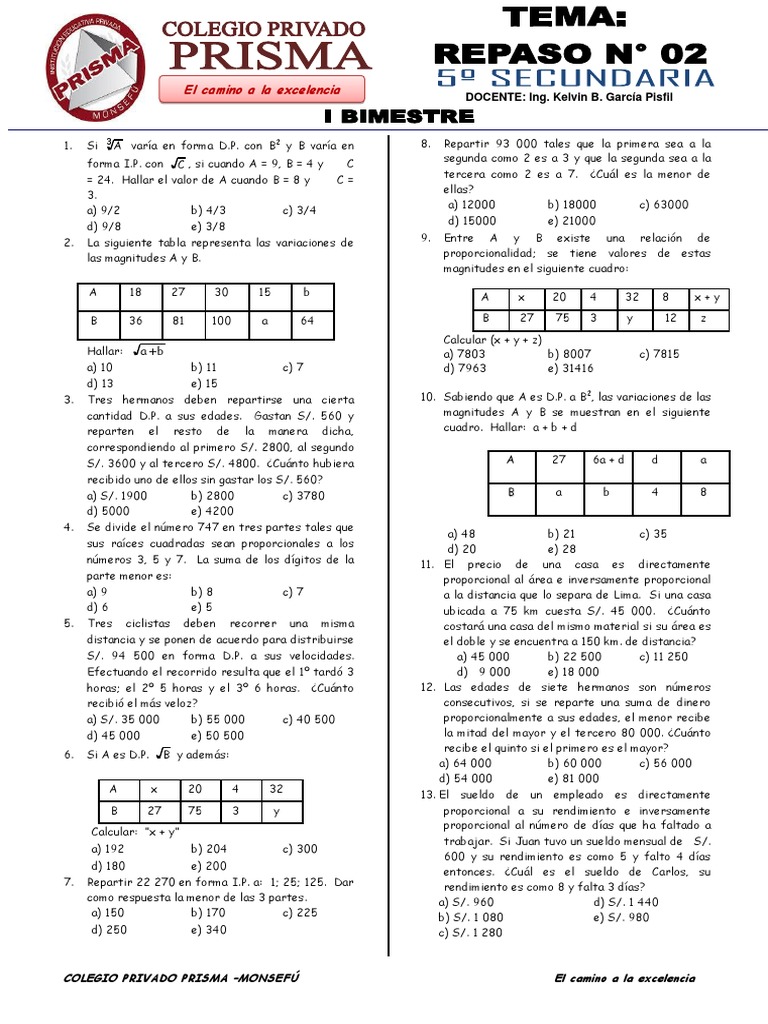 5° - Semana 8 - Repaso #02 | PDF