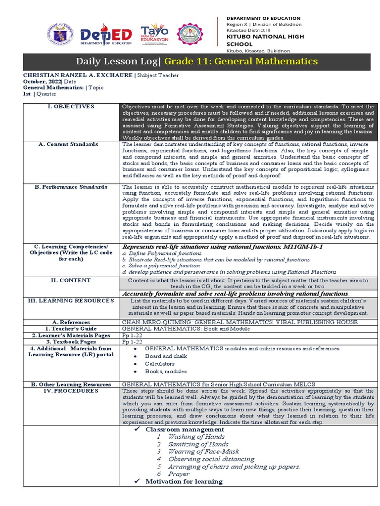 Rational Function LESSON PLAN | PDF | Teaching Method | Learning