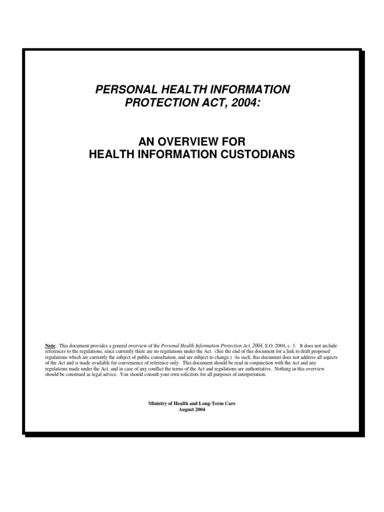 Personal Health Information Protection Act, 2004 | PDF | Discovery (Law ...