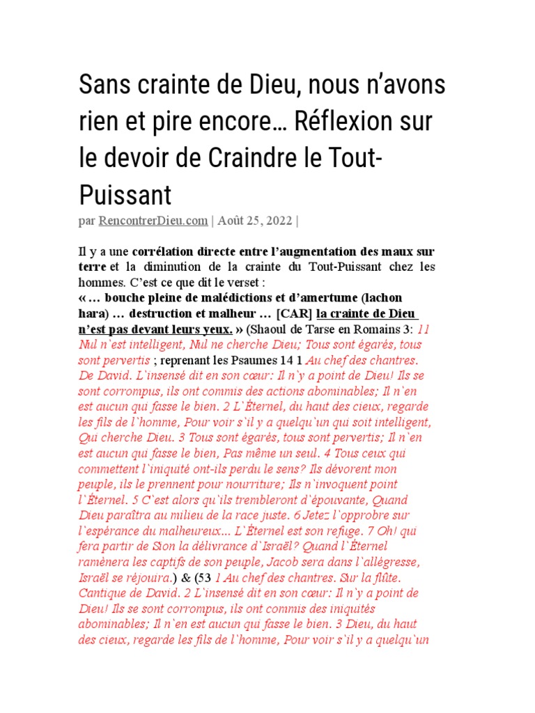 Importance de la crainte de Dieu | PDF | Dieu | Jésus