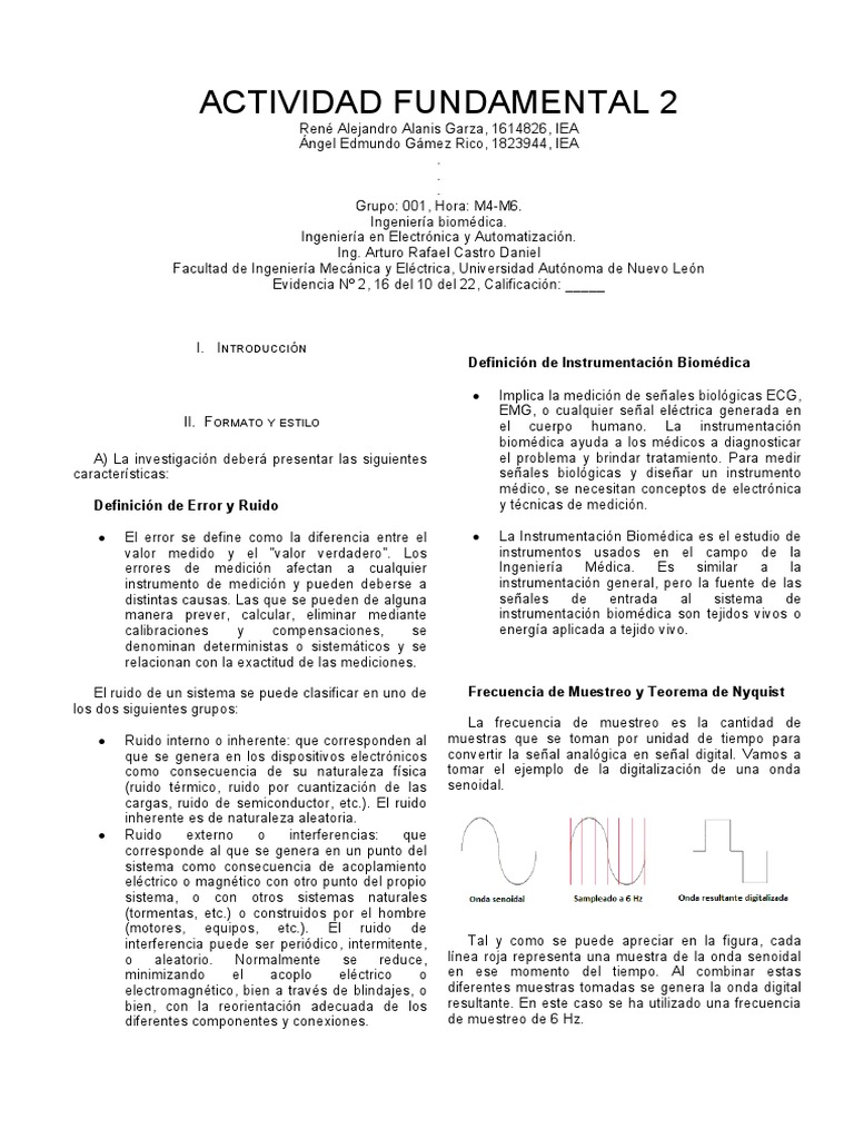 BIO - AF2 - Equipo 5 | PDF | Muestreo (procesamiento de señal) | Electrónica