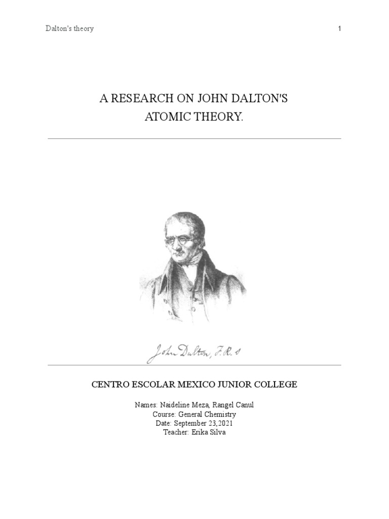 John Dalton's Contribution to Atomic Theory | PDF | Chemistry | Matter