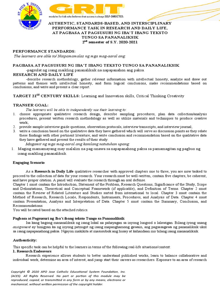 ALL GRADE 11 Pagbasa Reading and Writing Skillsand Research and Daily ...