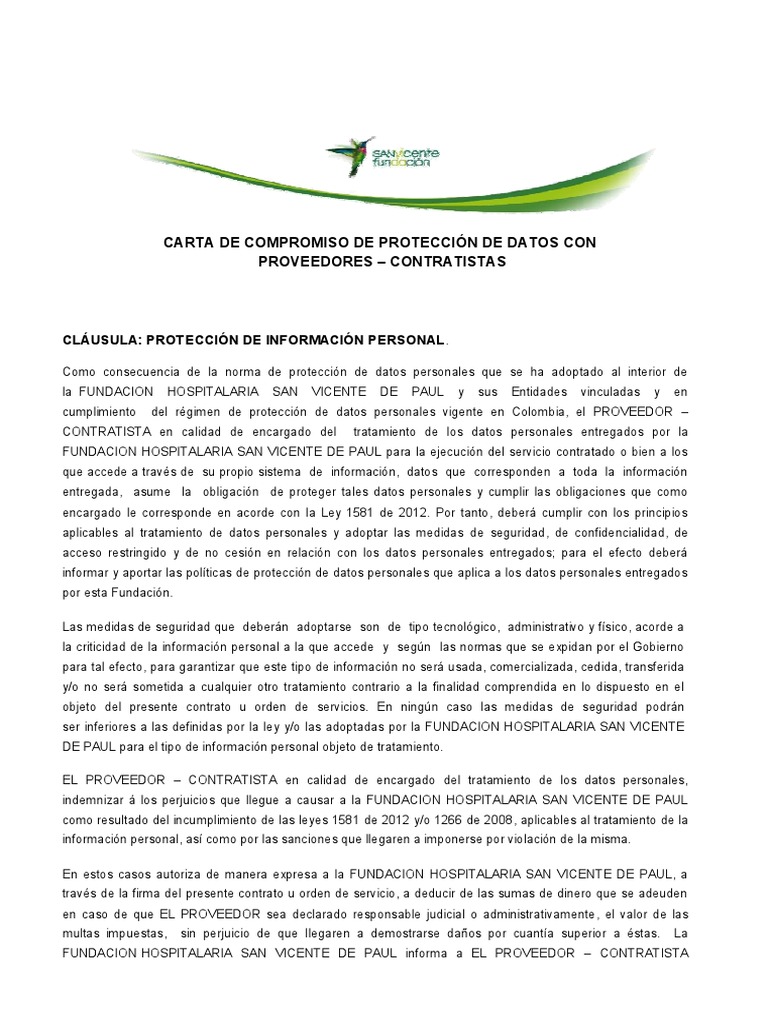 12 Plan Carta Compromiso Proteccion Datos | PDF | Privacidad de la ...