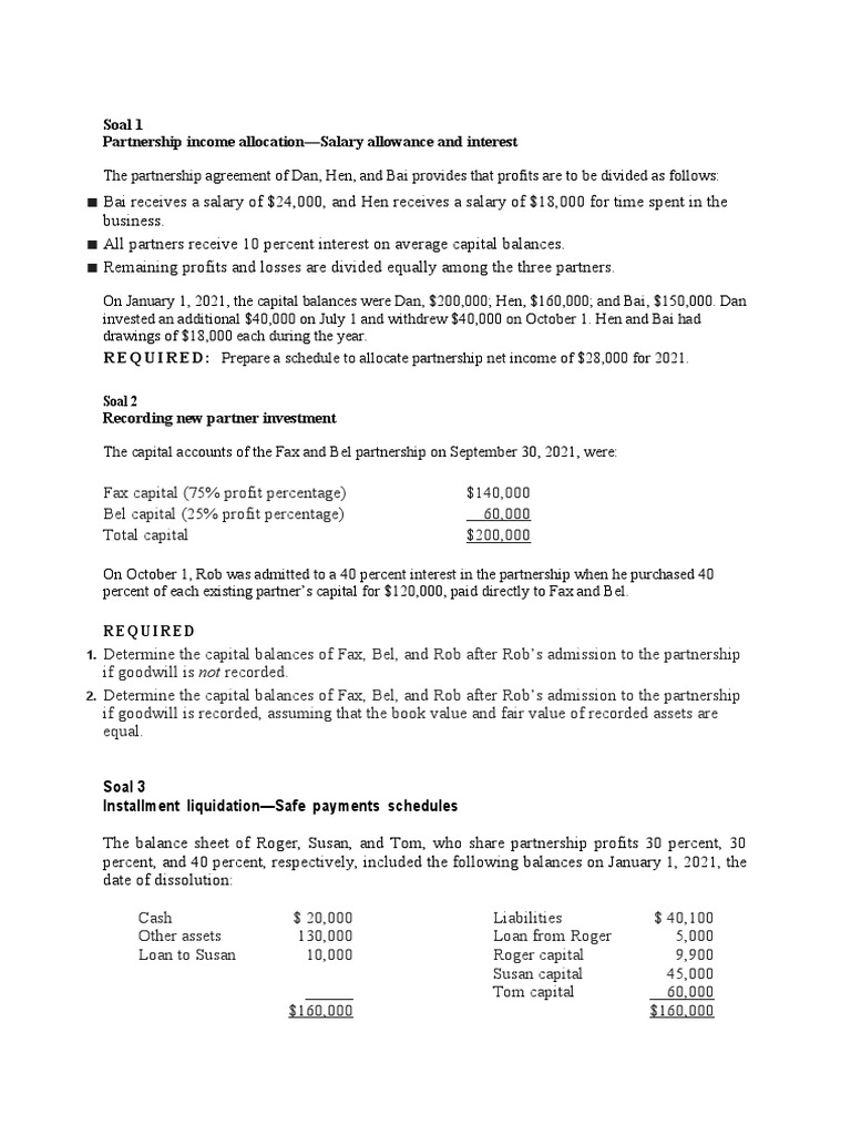 Soal Ki Akl1 | PDF | Goodwill (Accounting) | Partnership