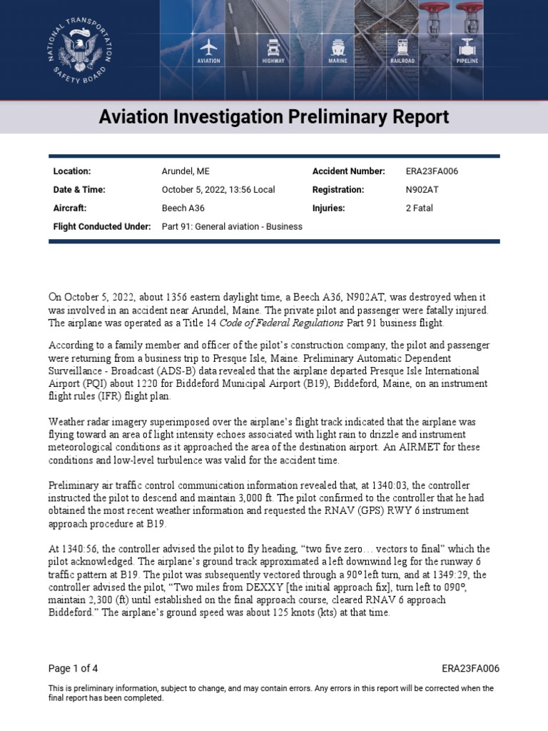 Arundel Plane Crash Report | Download Free PDF | Instrument Flight ...