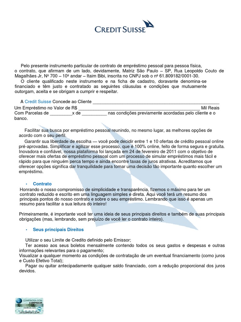 Contrato Credit | PDF | Empréstimos | Conta de transação