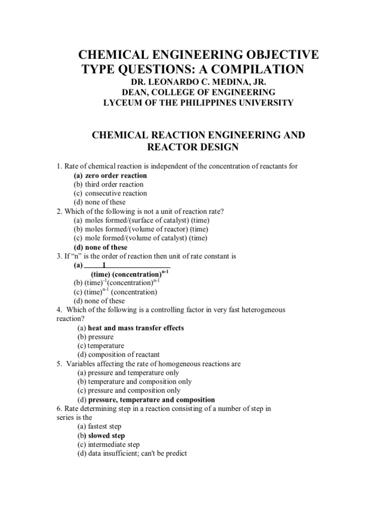 ChE Objective Type Questions Compilation | PDF
