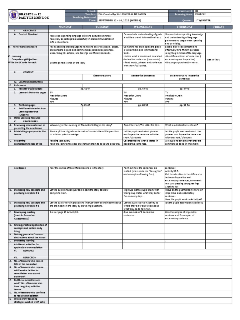 DLL - English 3 - Q1 - W4 | PDF | Learning | Human Communication