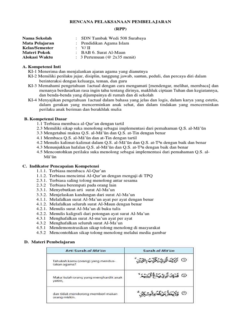 2016-2017 RPP PAI Kelas 5 Semester 2 | PDF