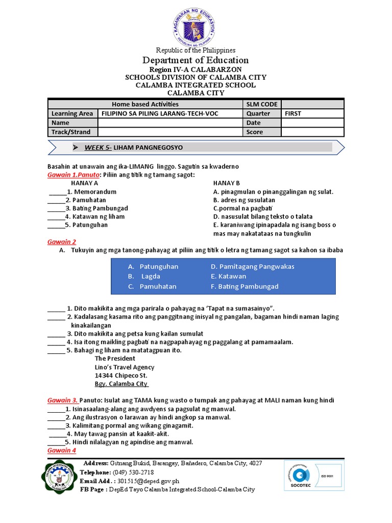 HOME B A - FPL TECH VOC Q1 WK 5 | PDF