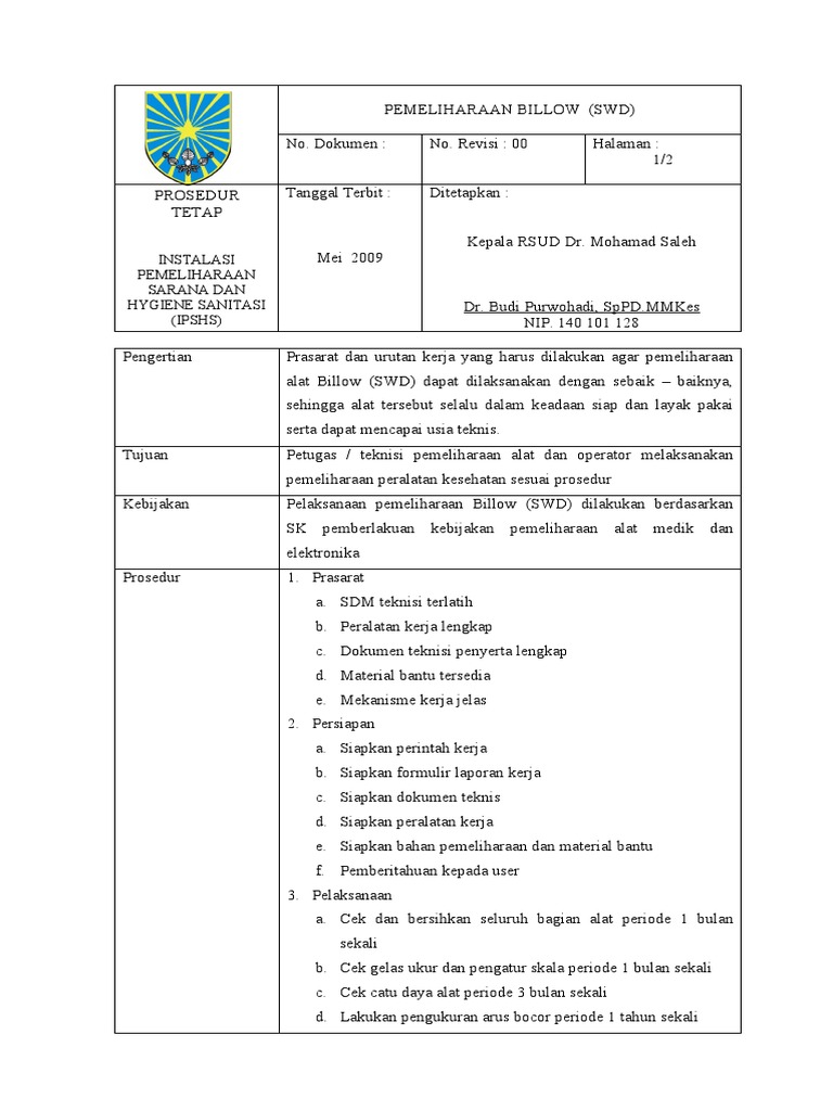 Perotap Pemeliharaan Billow SWD | PDF