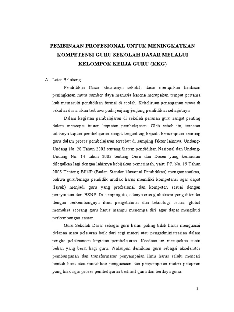 Pembinaan Profesional Untuk Meningkatkan Kompetensi Guru Sekolah Dasar Melalui Kelompok Kerja ...