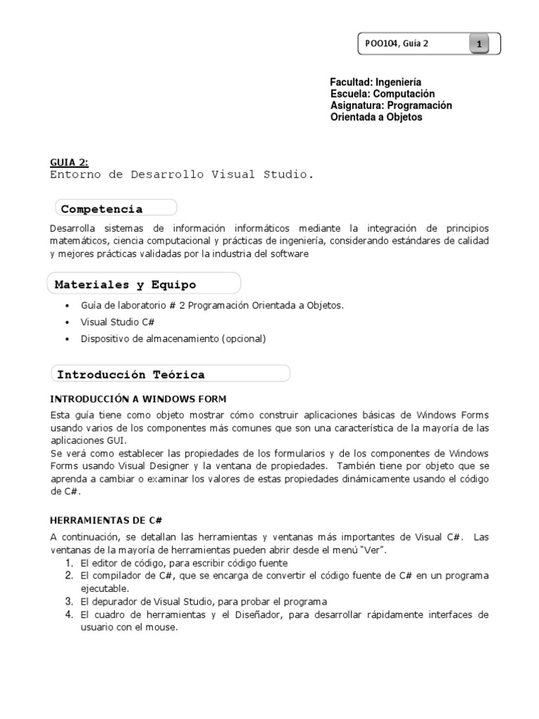 Guía de Visual Studio para POO | PDF | Ventana (informática) | Programación