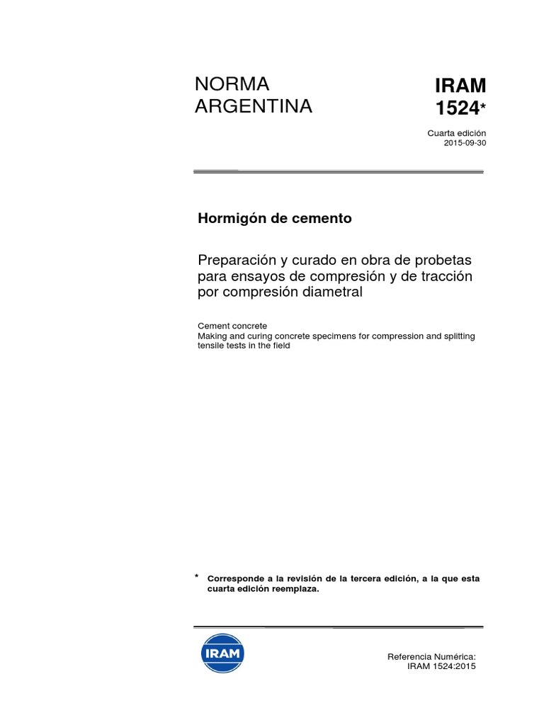 IRAM 1524 - Hormigón de Cemento - Preparación y Curado en Obra de ...
