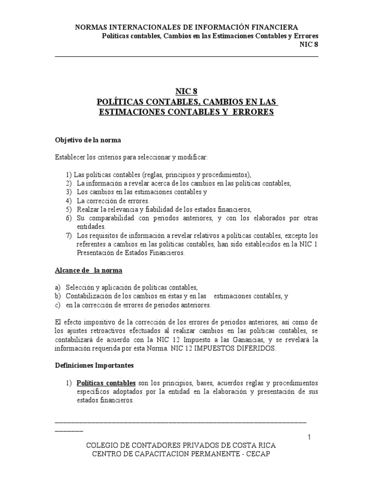 Folleto NIC 8 | PDF | Contabilidad | normas internacionales de ...