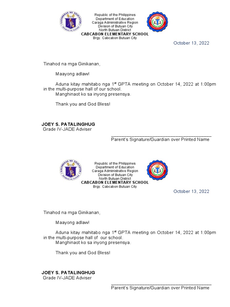 GPTA Meeting Notice for Parents | PDF