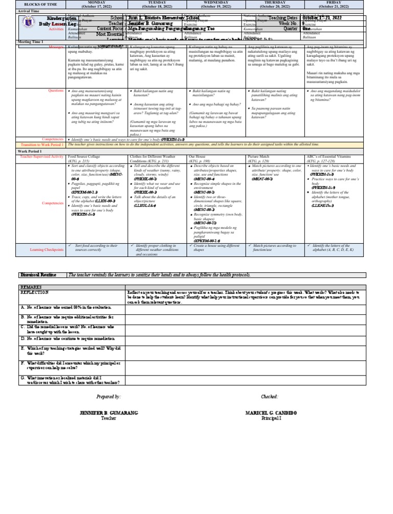 Kindergarten-DLL-MELC-Q1-Week 9 | PDF