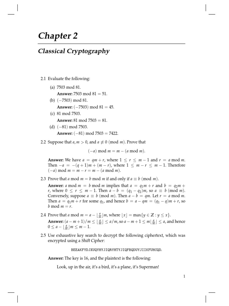 Classical Cryptography Solutions | PDF | Matrix (Mathematics) | Cipher