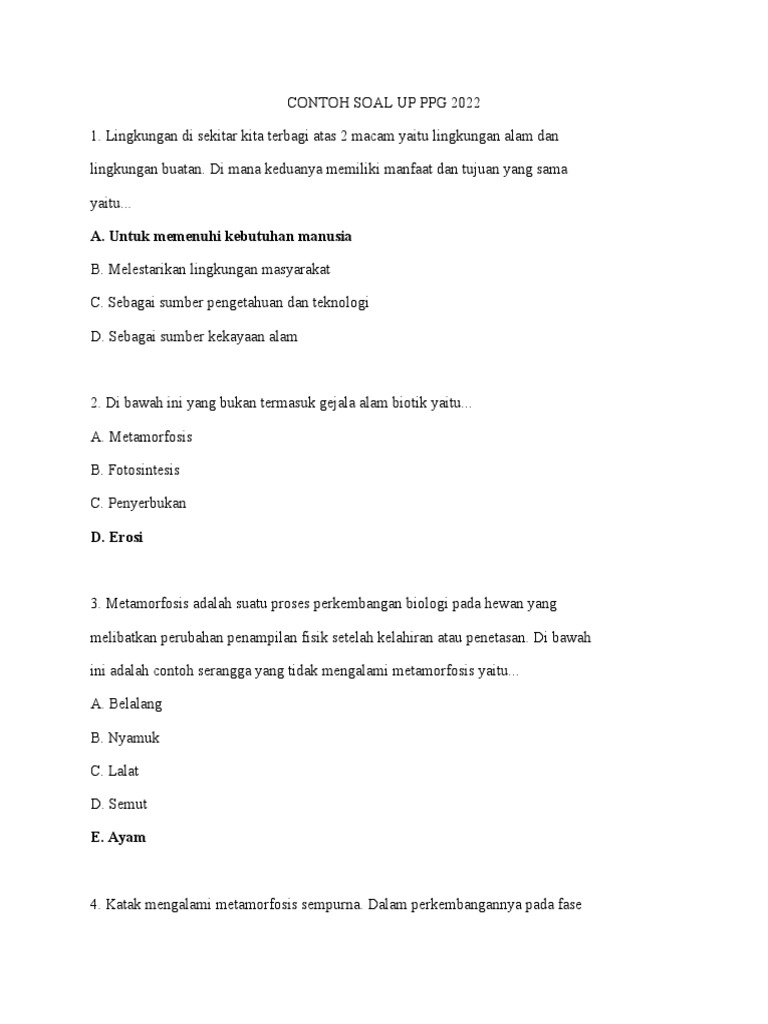 Fix Contoh Soal Up PPG 2022 | PDF