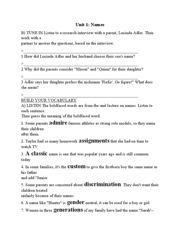 Unit 1 Names | PDF | Gender | Gender Studies