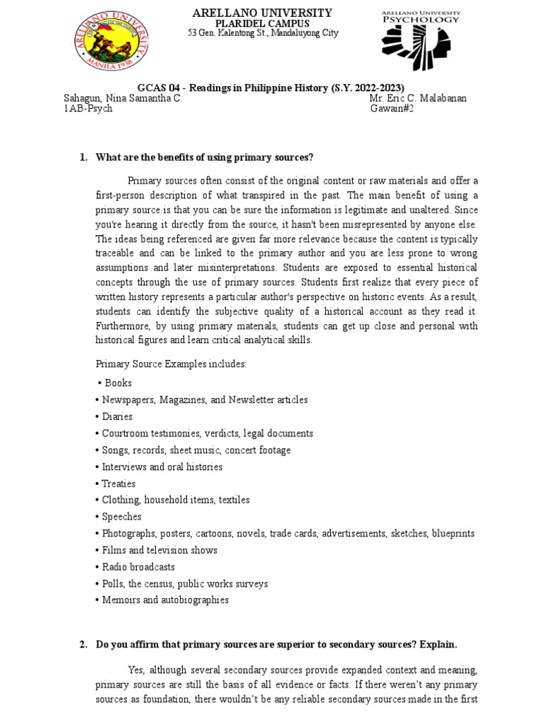 Benefits of Primary vs. Secondary Sources | PDF | Primary Sources ...