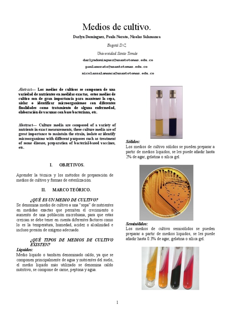 Medios de Cultivo | PDF | Esterilización (Microbiología) | Medio de ...
