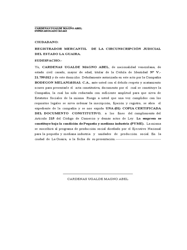 Acta Constitutiva Pyme-4 | PDF | Sociedad de responsabilidad limitada | Compartir (Finanzas)