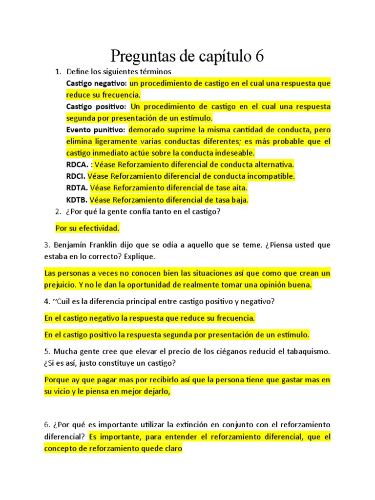 Respuestas de Capitulo 6 Keila | PDF | Reforzamiento | Comportamiento