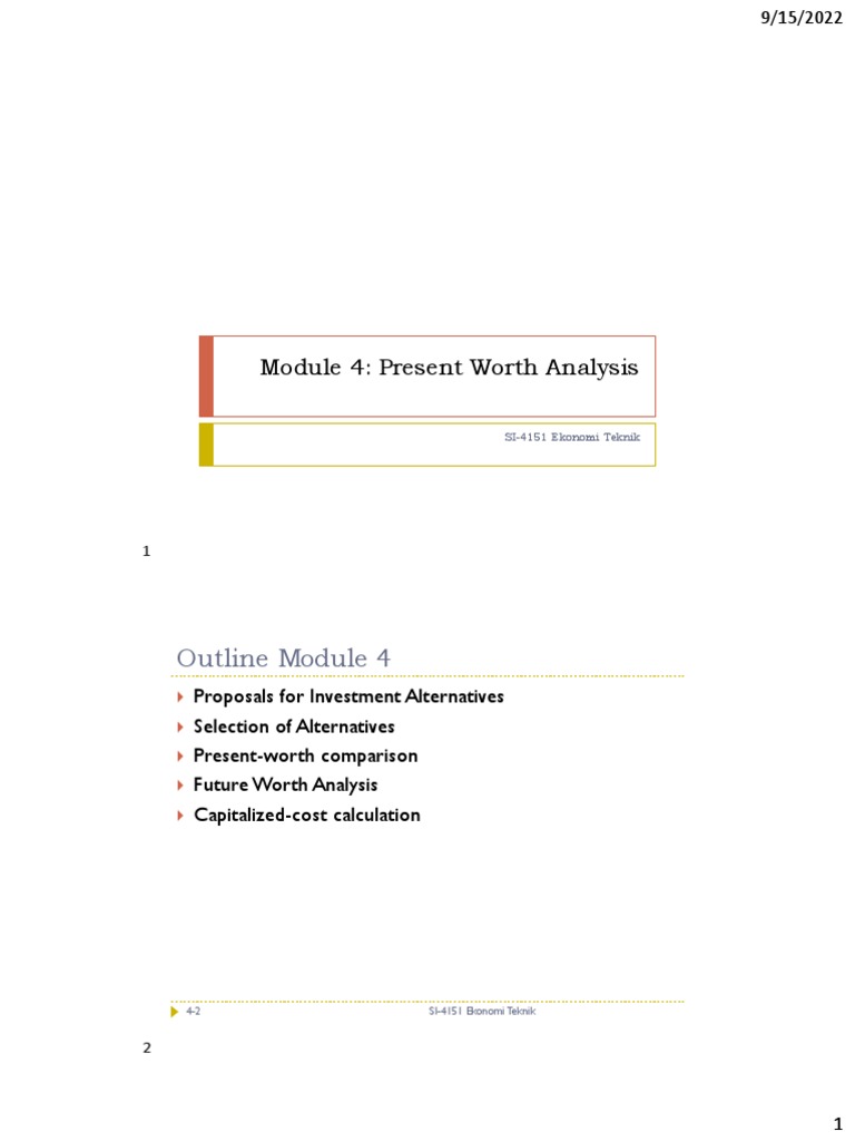 Module 4 Present Worth Analysis - Rev | PDF | Present Value | Indonesian Rupiah