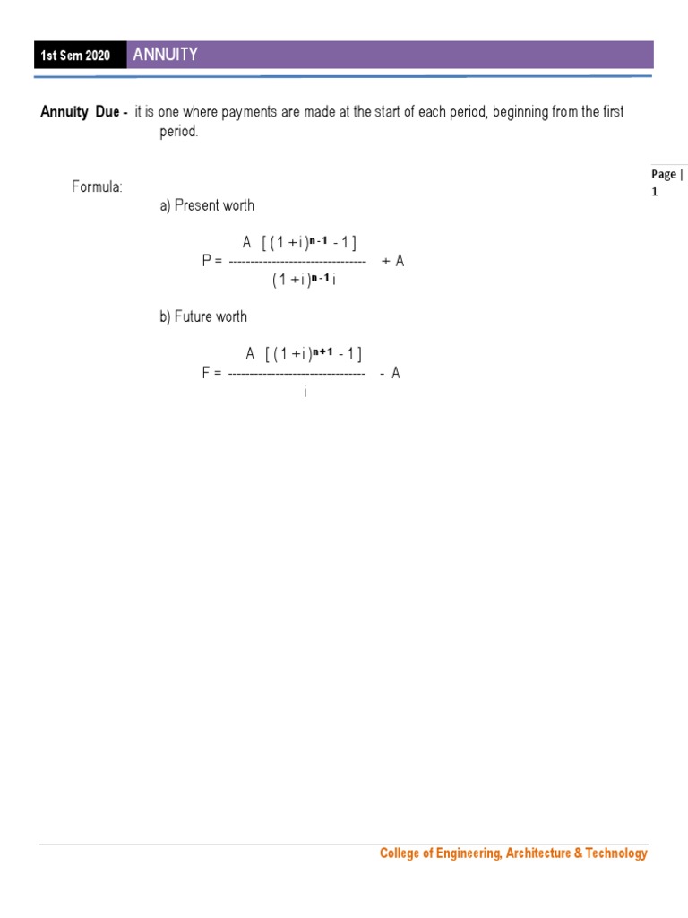 Handout 8.0 Annuity Due and Perpetuity | PDF