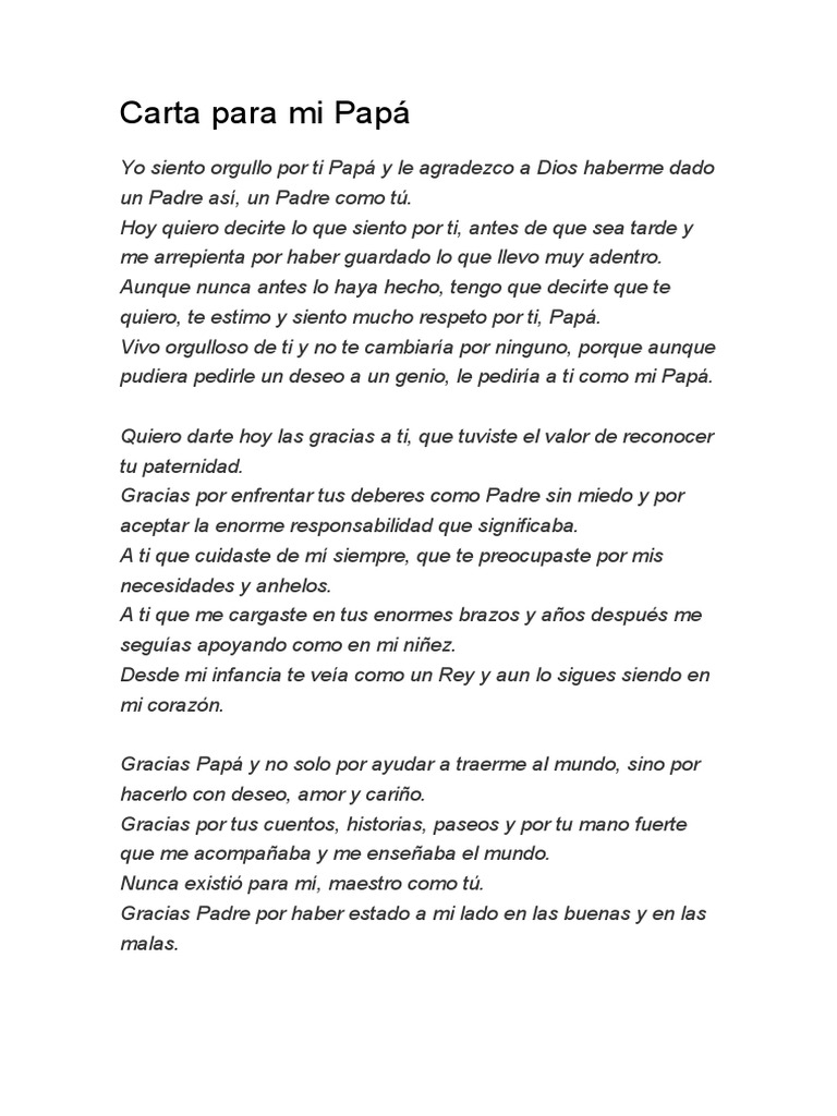 Carta para Mi Papá | PDF | Amor | Autoestima