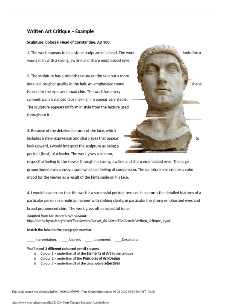 Art Critique Example Activity | PDF | Aesthetics | The Arts