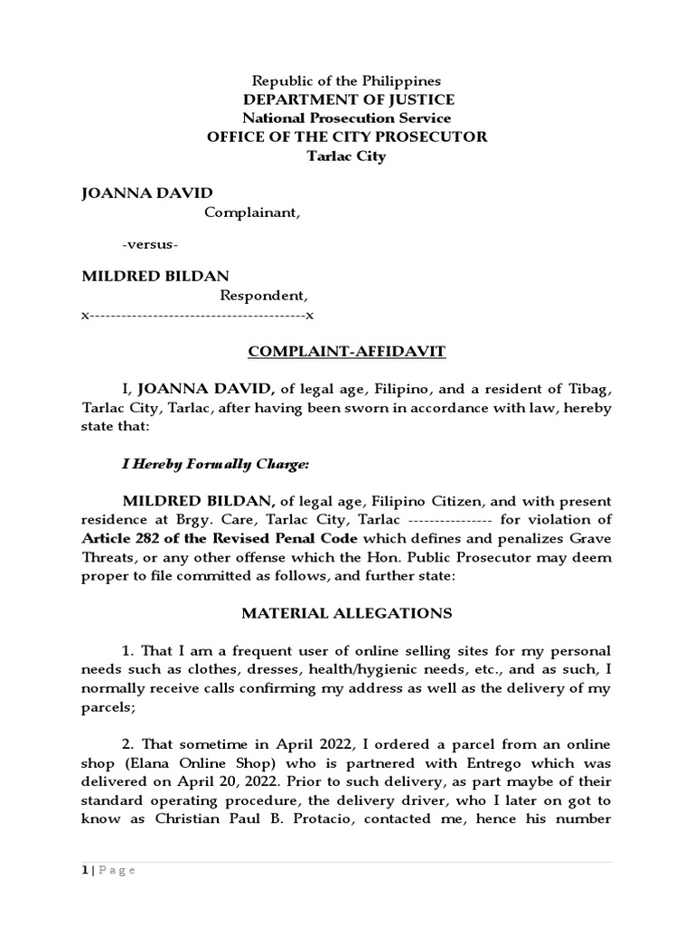 Complaint Affidavit - David | PDF | Affidavit | Criminal Law