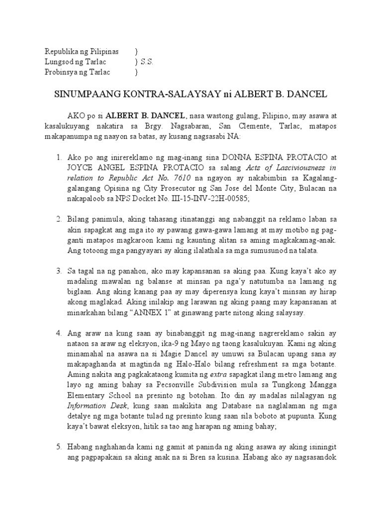 Kontra-Salaysay Dancel | PDF