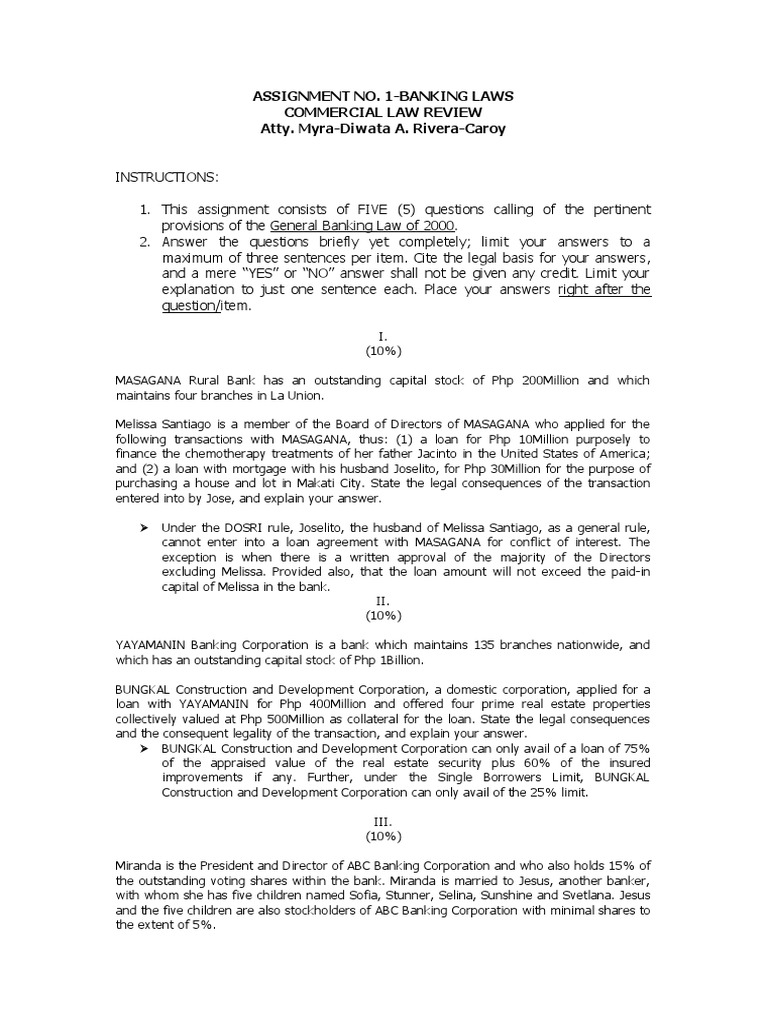 Banking Assignment # 1 | PDF | Banks | Loans