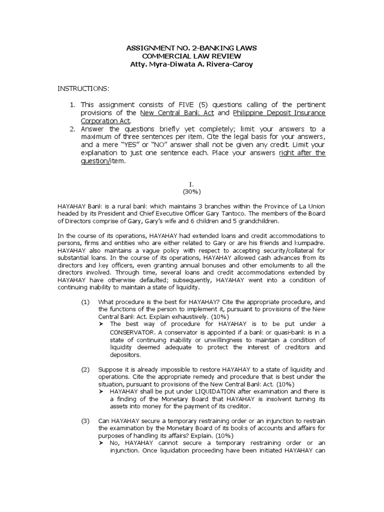 Banking Assignment # 2 | PDF